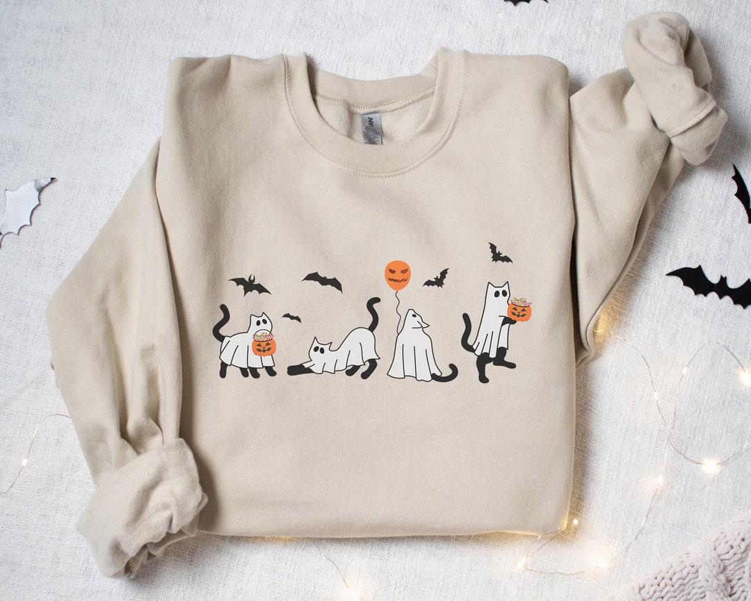 Cat Bat Halloween Pumpkin Unisex Sweatshirt, Cat Ghost Pumpkin ...