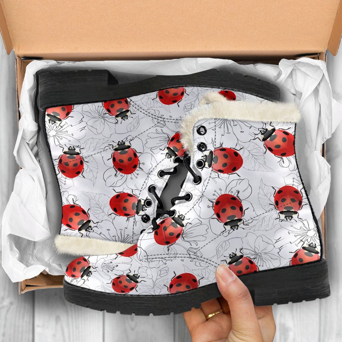Ladybug Women Faux Fur Boots Red Ladybird Boots Ladybug - Etsy
