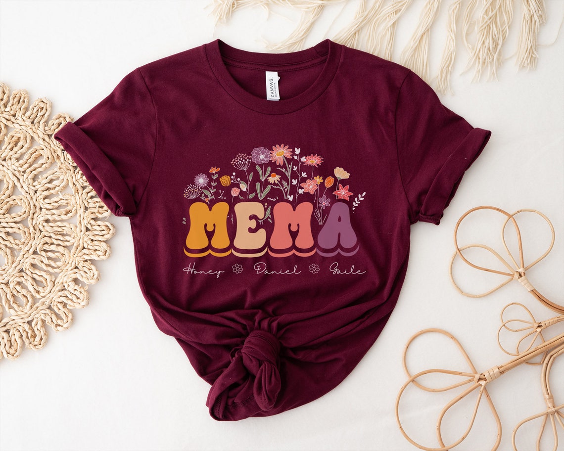 Custom Mema Floral Shirt, Personalized Mother's Day Tshirt, Mema With ...