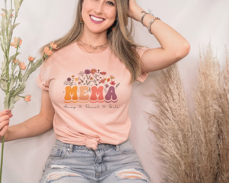 Custom Mema Floral Shirt, Personalized Mother's Day Tshirt, Mema With ...