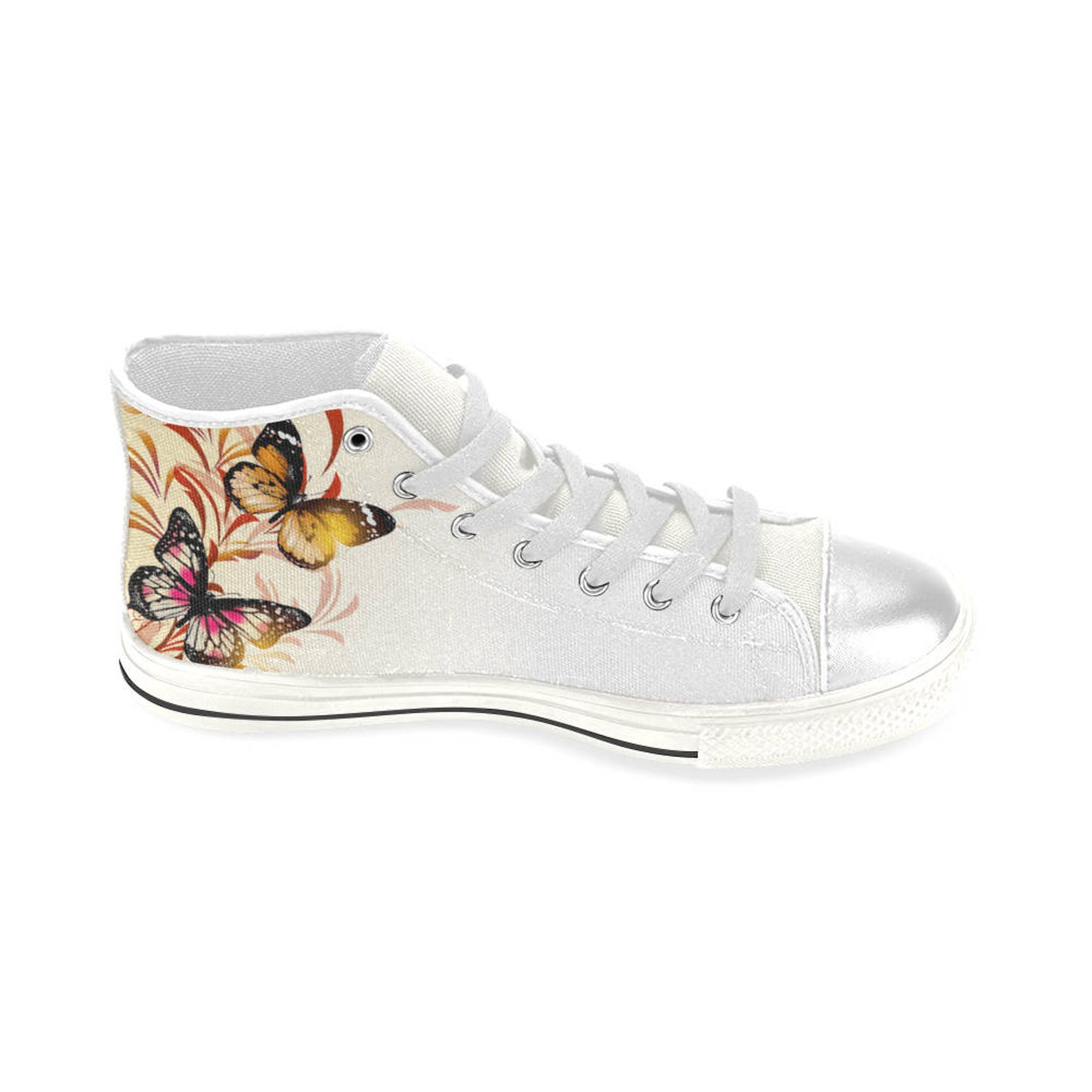 Customised Hightops, Butterfly Shoes Art, Footwear Butterflies, White ...