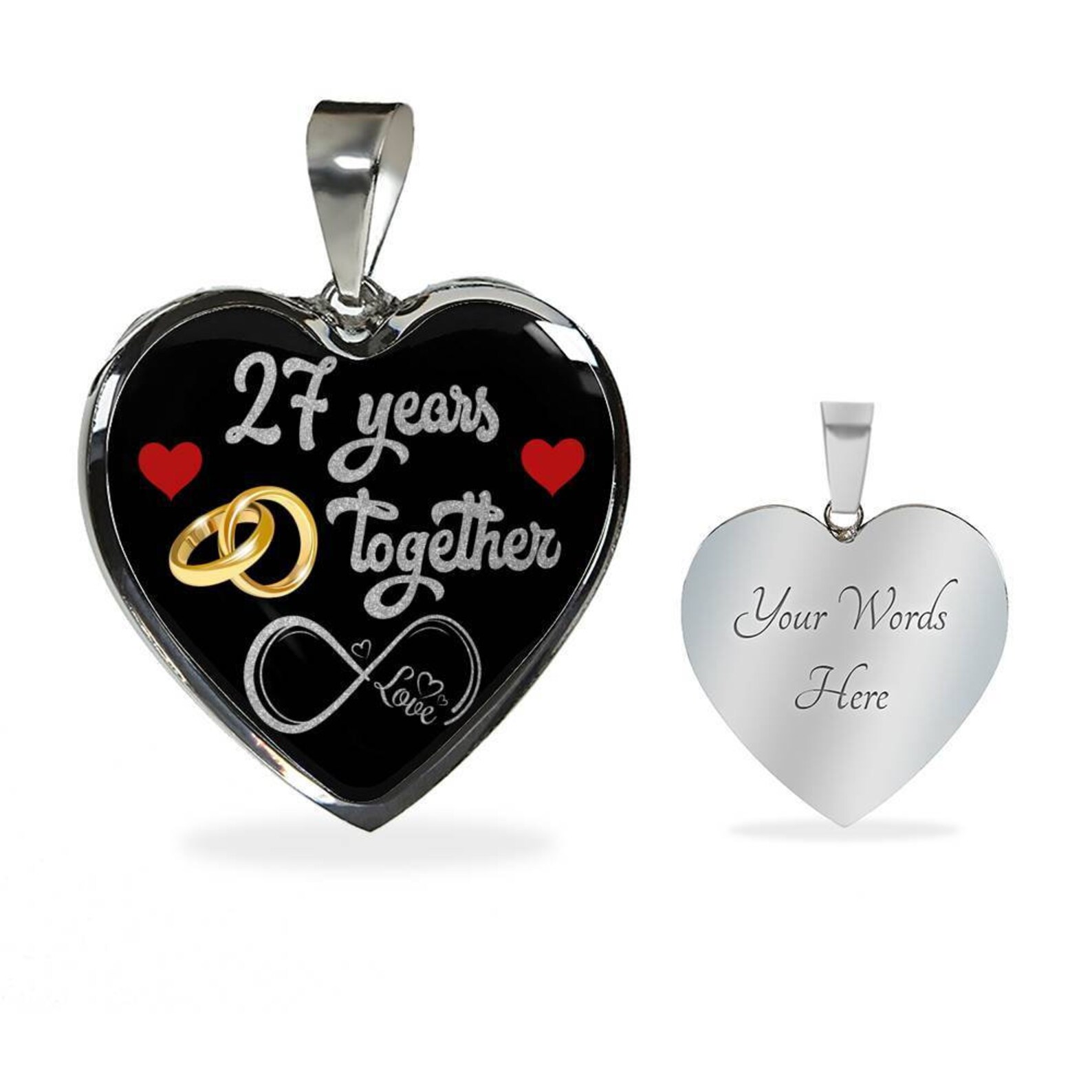 Personalized Custom Engraved Pendant Necklace, 27th Wedding Anniversary ...