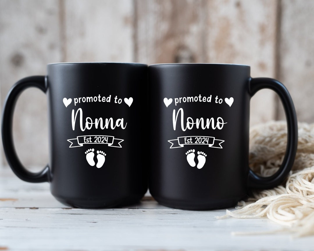First Time Nonna Nonno Black Coffee Mug Set, Promoted to Grandma, New ...