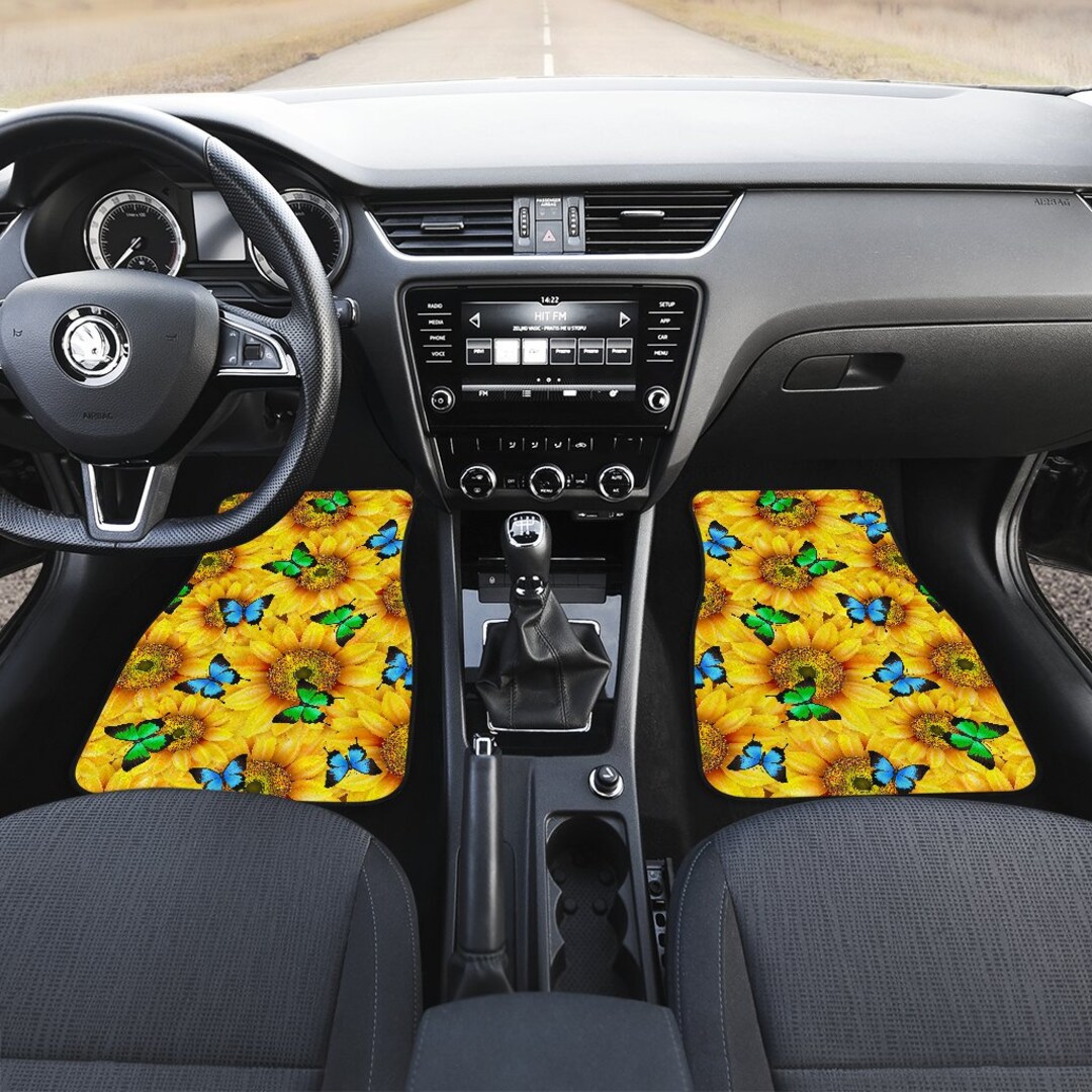 Sunflower Butterfly Front and Back Car Mats, Flower Car Floor Mats Set ...