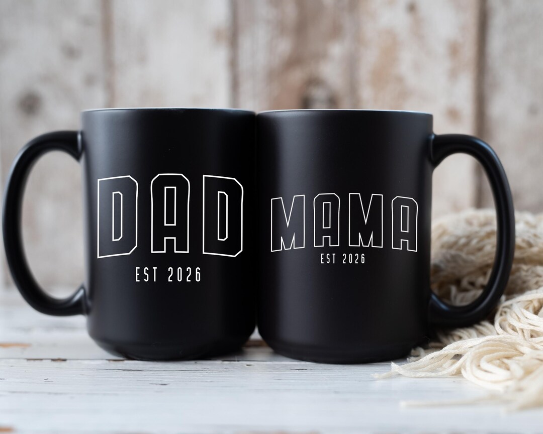 Custom Mama Dad Est 2026 Black Coffee Mug Set, Mama & Dad Mugs, First ...