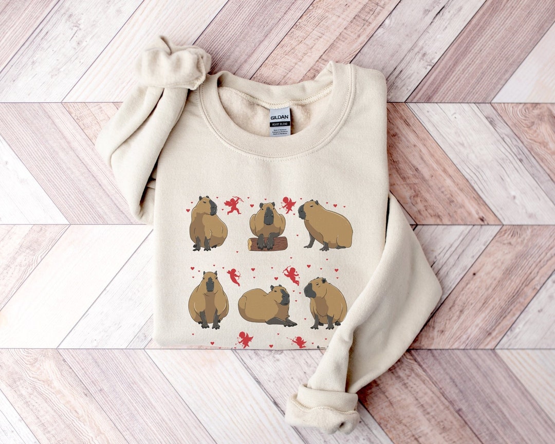 Capybara Rodent Valentine's Day Sweatshirt, Cute Capybara Heart Love ...
