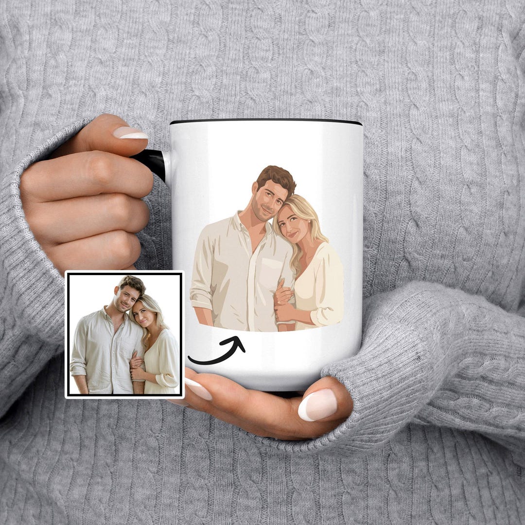 Wedding Personalized Mug for Bride and Groom, Custom Vector Art ...