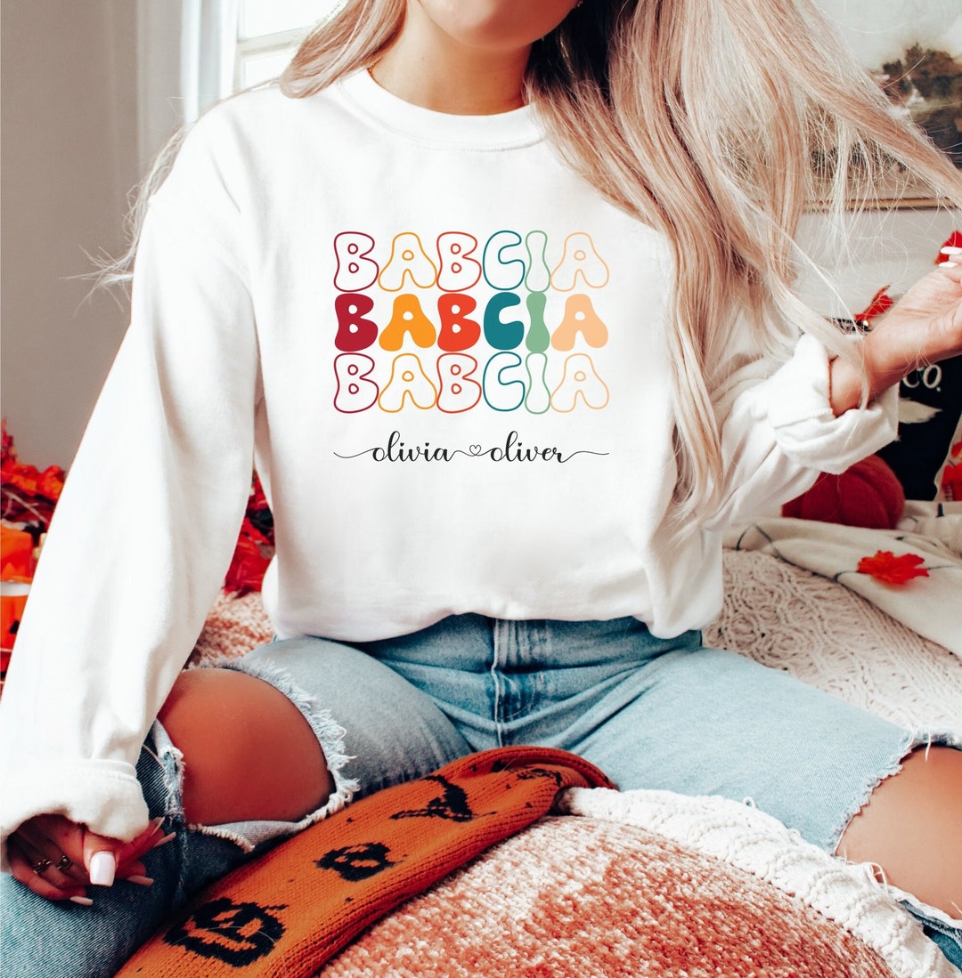Personalized Babcia Retro Sweatshirt, Custom Babcia Tee Gift With ...