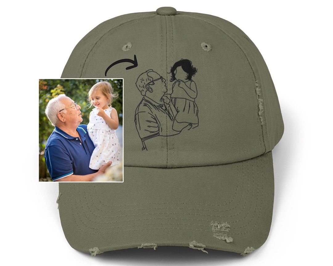 Custom Grandpa & Kids Drawing Photo Distressed Hat, Personalized ...