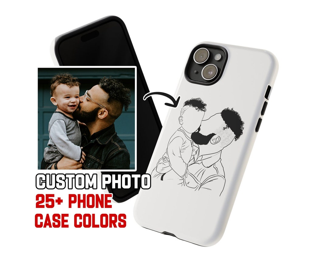 Personalized Dad & Son Photo Portrait Tough Phone Case, Photo Drawing ...