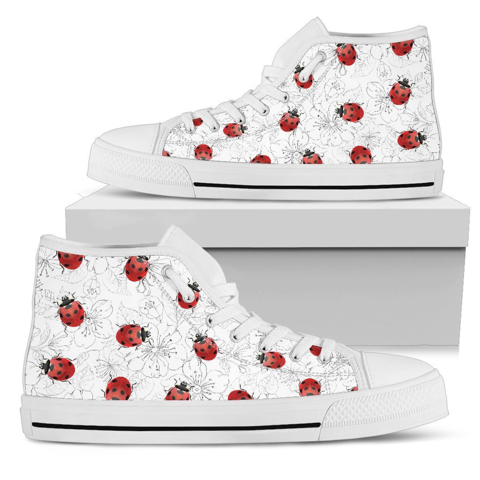 Ladybug Women's Shoes Art, Ladybird Shoes Pattern, White Ladybug High ...