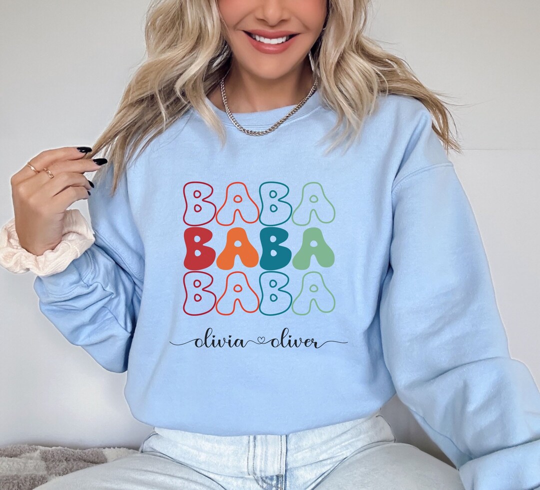 Personalized Baba Retro Sweatshirt, Custom Baba Tee Gift With Grandkids ...
