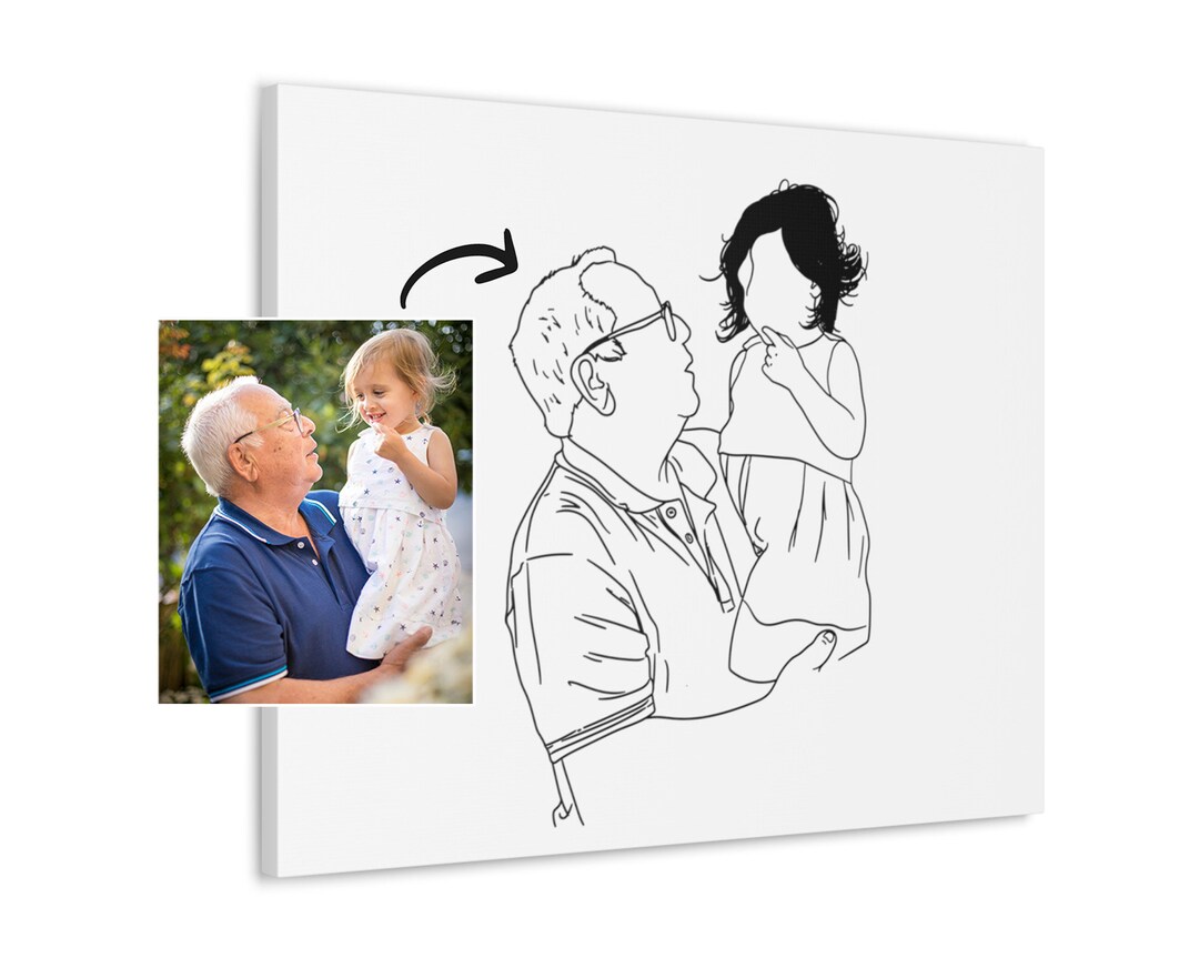Personalized Grandpa & Kid Photo Portrait Canvas, Custom Granddad ...
