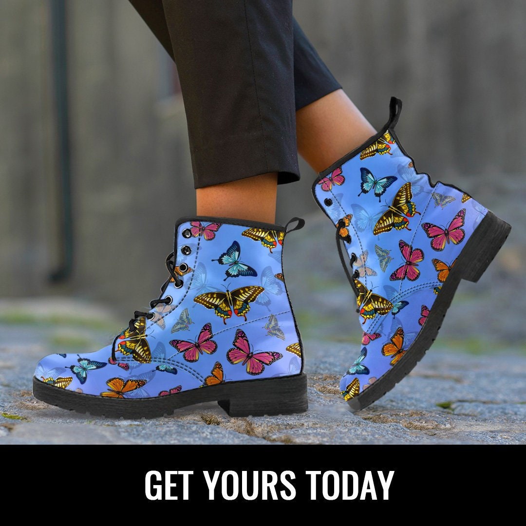 Colorful Butterflies Women Boots, Butterflies Pattern Booties ...