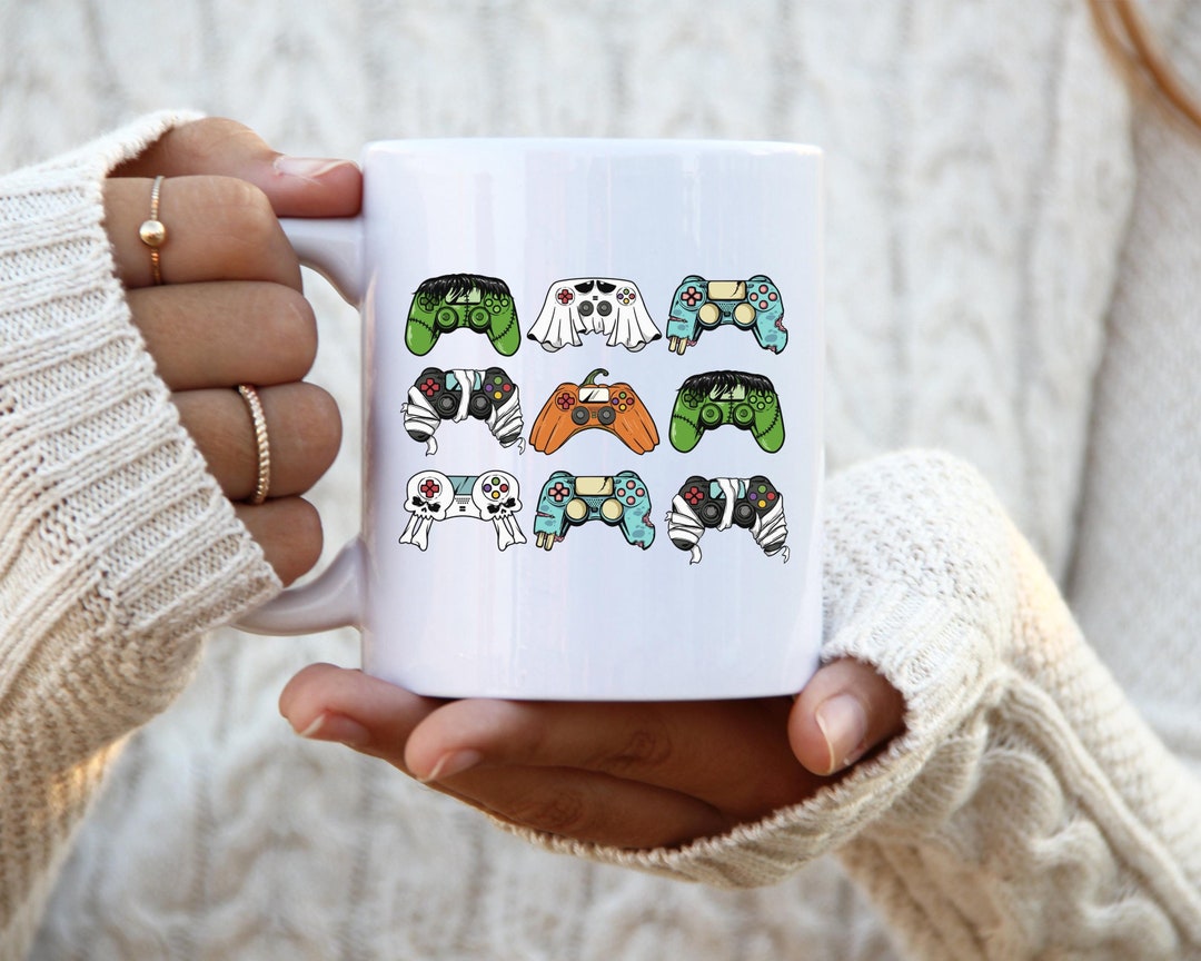 Skeleton Zombie Gaming Controllers Halloween Coffee Mug, Scary Funny ...
