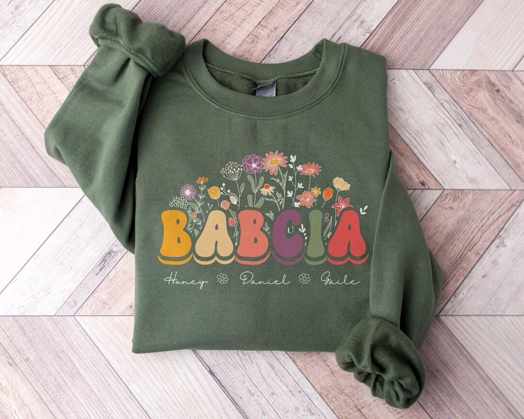 Personalized Babcia Sweatshirt, Custom Babcia Gift With Grandkids Names ...