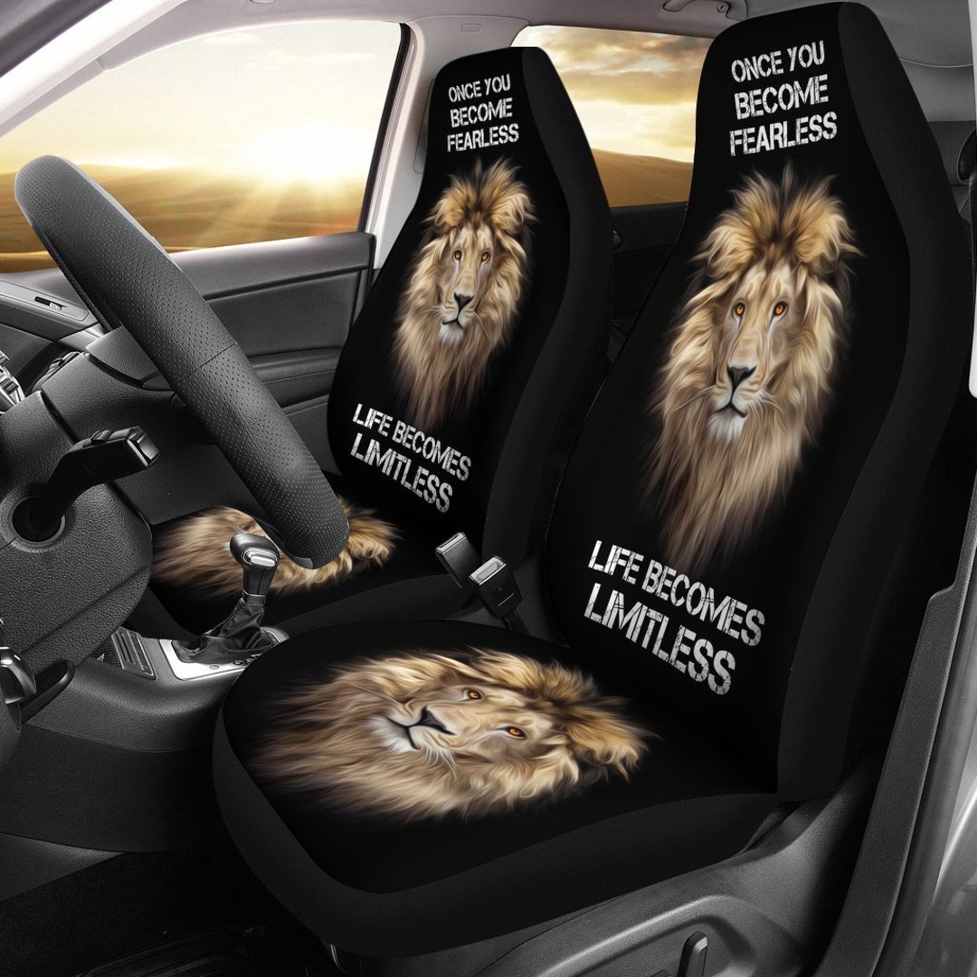 Fearless Lion Inspirational Quotes Car Seat Covers, Lion Lover Front ...