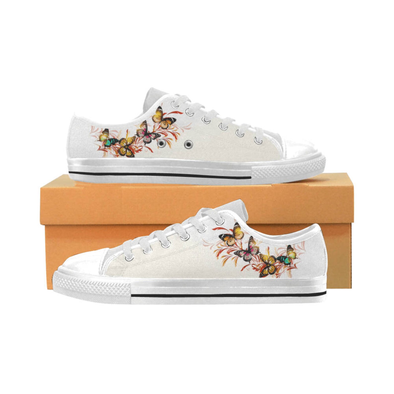 Customised Hightops, Butterfly Shoes Art, Footwear Butterflies, White ...
