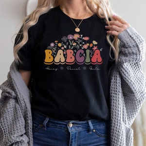 Custom Babcia Floral Shirt, Personalized Mother's Day Tshirt, Babcia ...