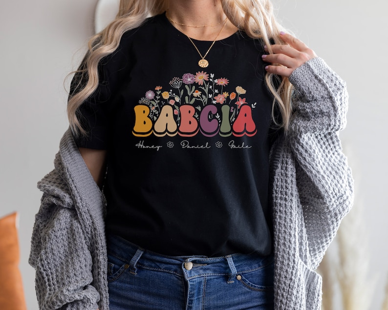 Custom Babcia Floral Shirt, Personalized Mother's Day Tshirt, Babcia ...