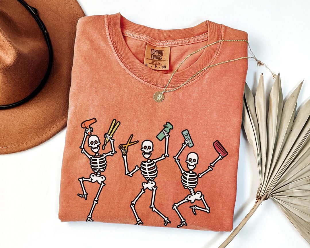 Hairstylist Skeleton Halloween Spooky Hair Salon Comfort Colors Shirt ...