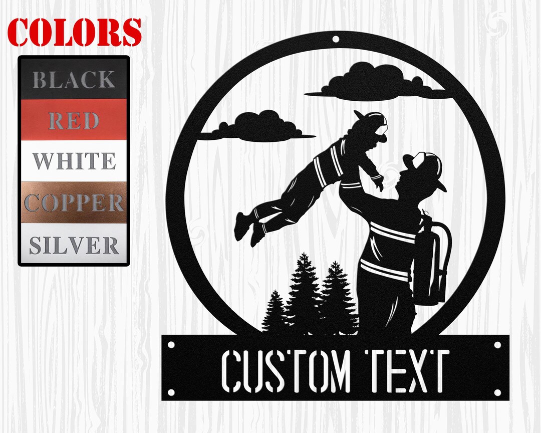 Firefighter Dad and Son Metal Wall Art Sign, Personalized Fireman ...