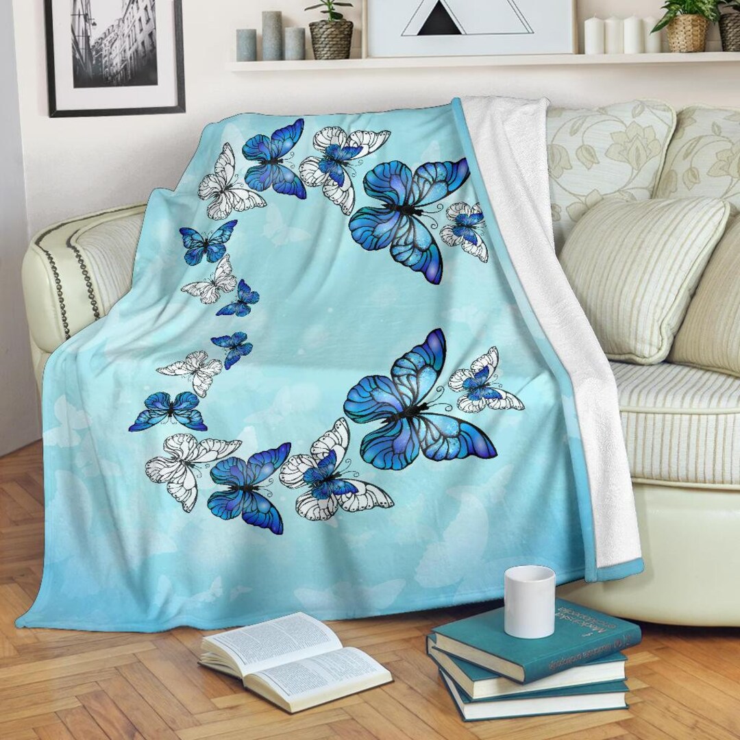 Morpho Butterfly Premium Blanket, Blue Butterfly Throw, Microfiber ...