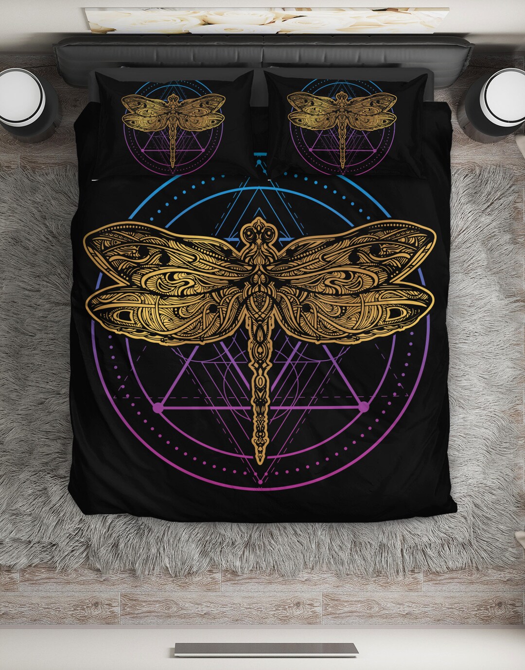 Dragonfly Circle Bedding Duvet Cover for Adults, Dragonfly Lover Gift ...