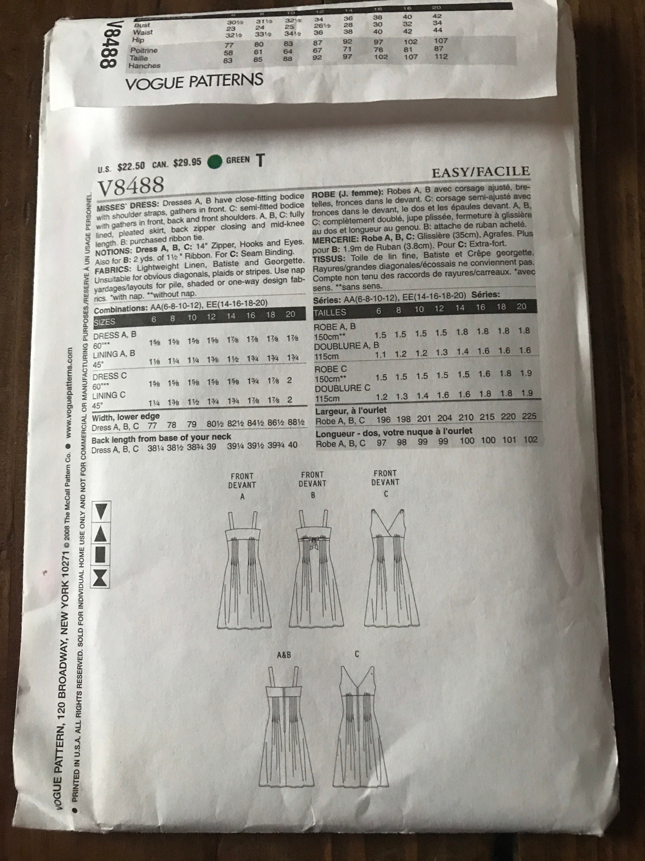 Vogue 8488 Dress Pattern - Etsy