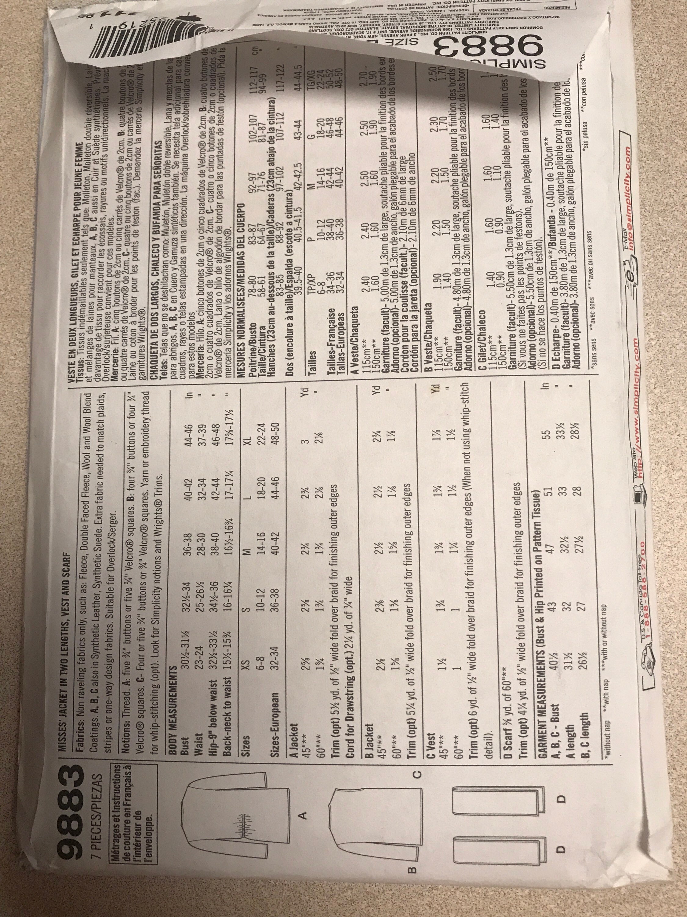 Simplicity 9883 Jacket Pattern - Etsy