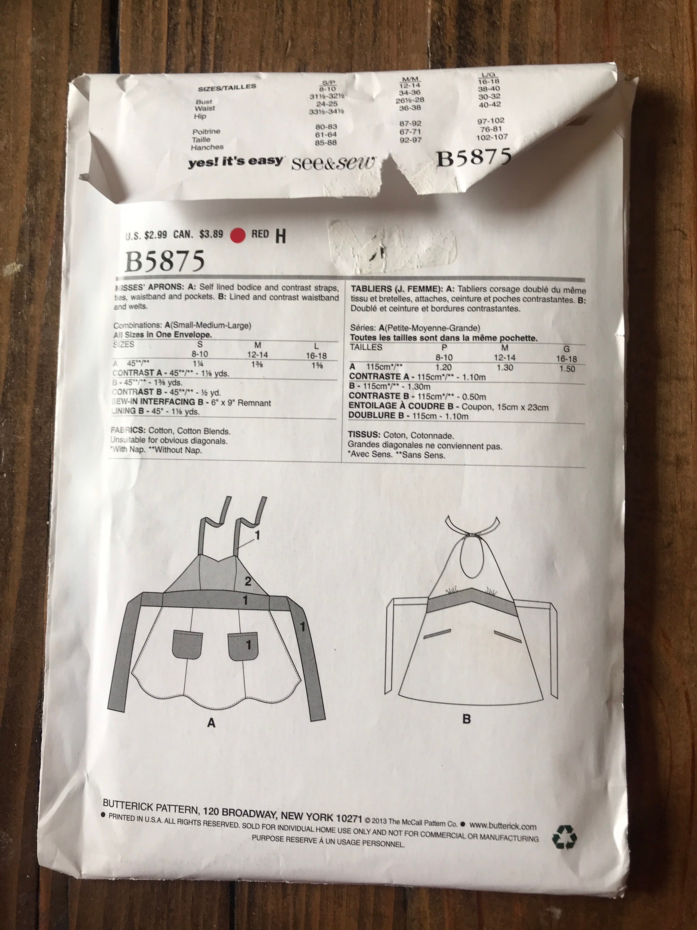 Butterick See & Sew 5875 Apron Pattern - Etsy