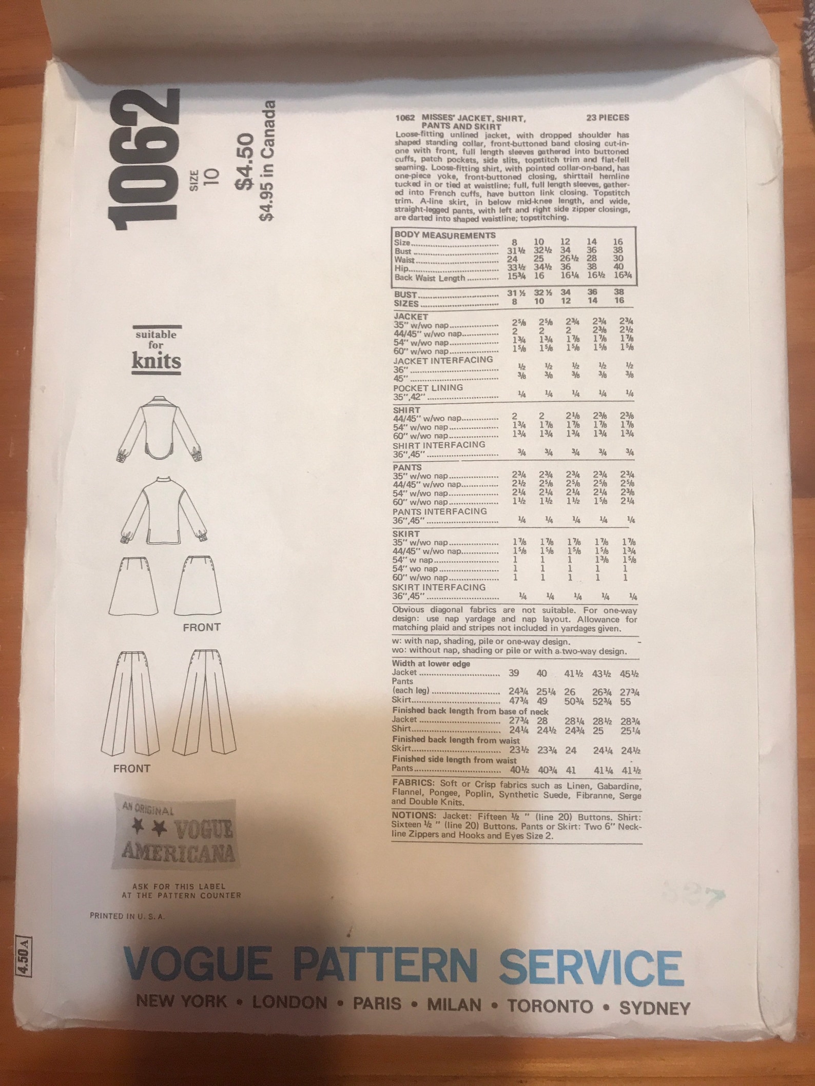 Vogue 1062 Jacket Skirt Pants and Shirt Pattern - Etsy