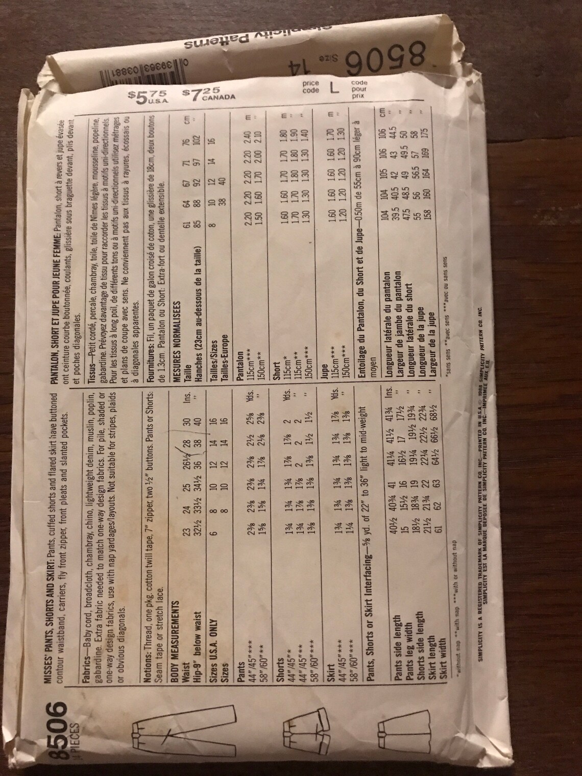 Simplicity 8506 Pants, Shorts, and Skirt Pattern - Etsy