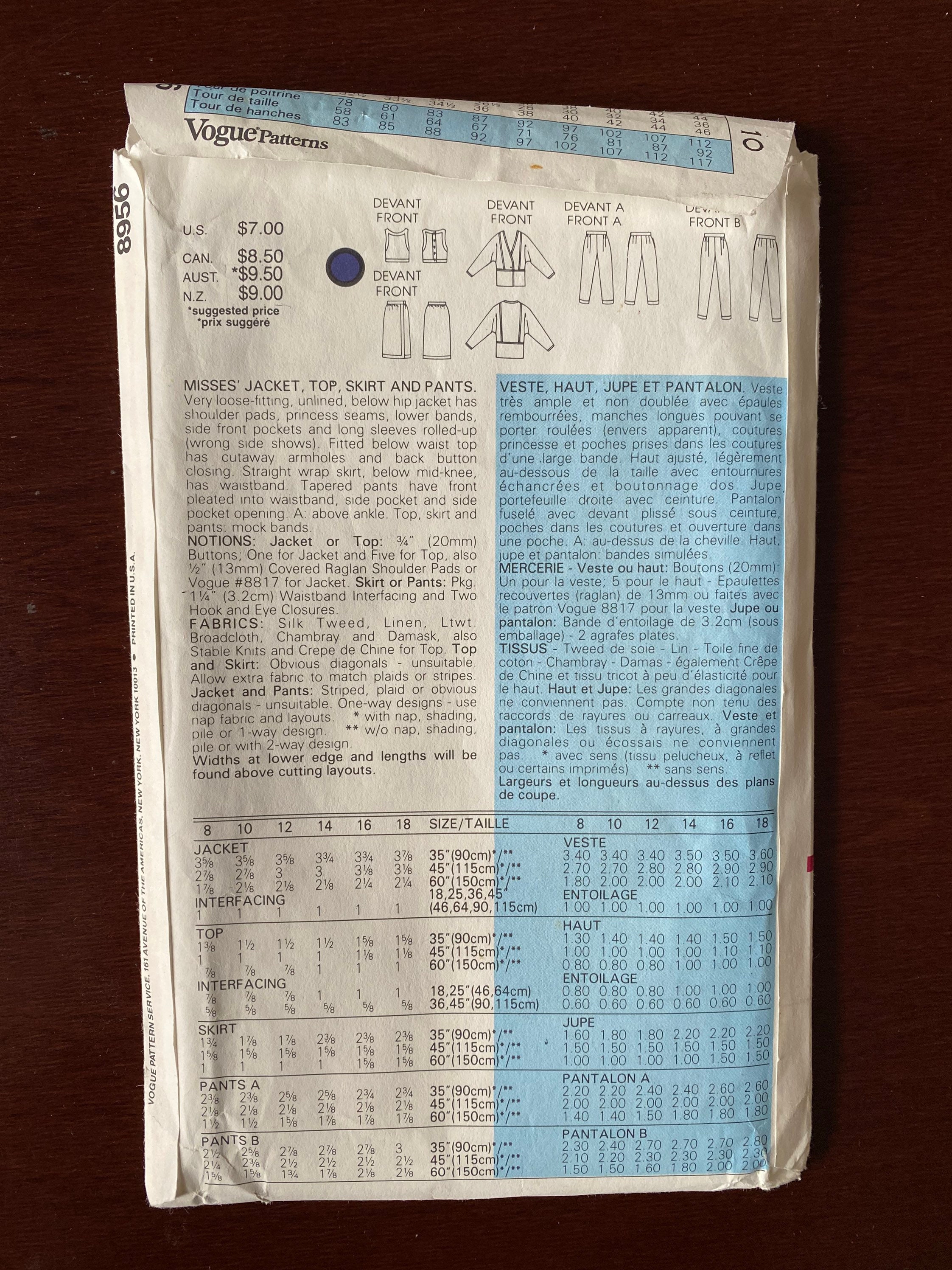 Vogue Patterns 8956 - Etsy