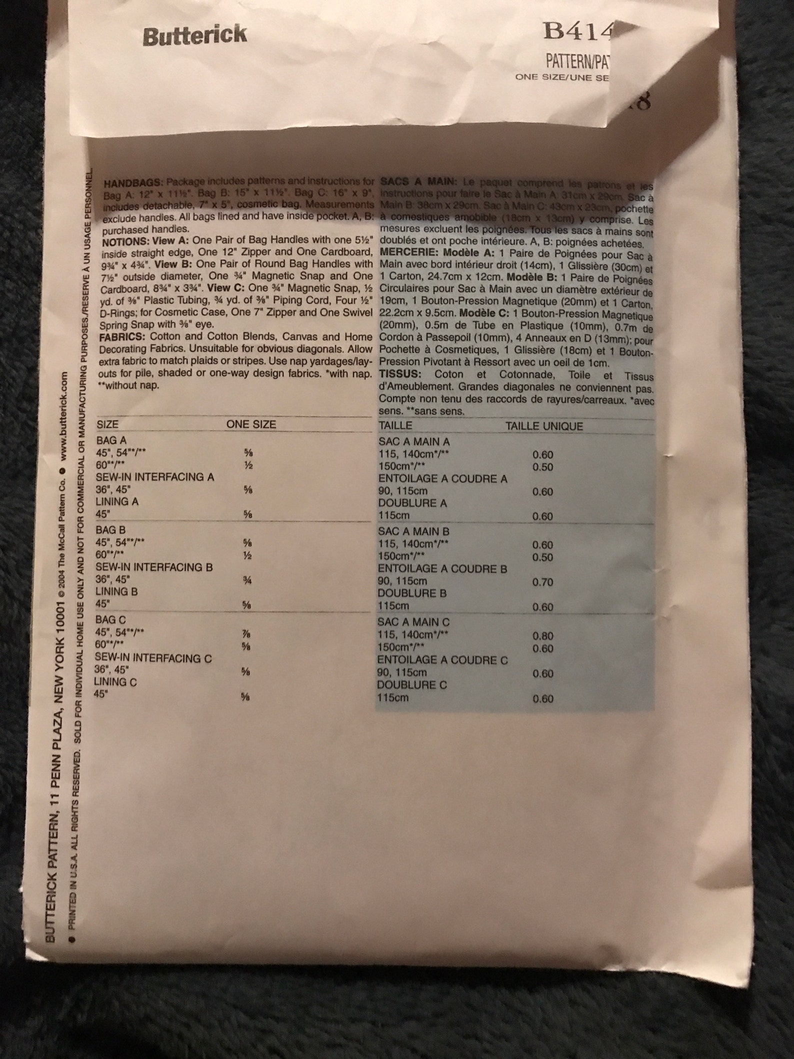 Butterick 4148 Handbag Pattern - Etsy