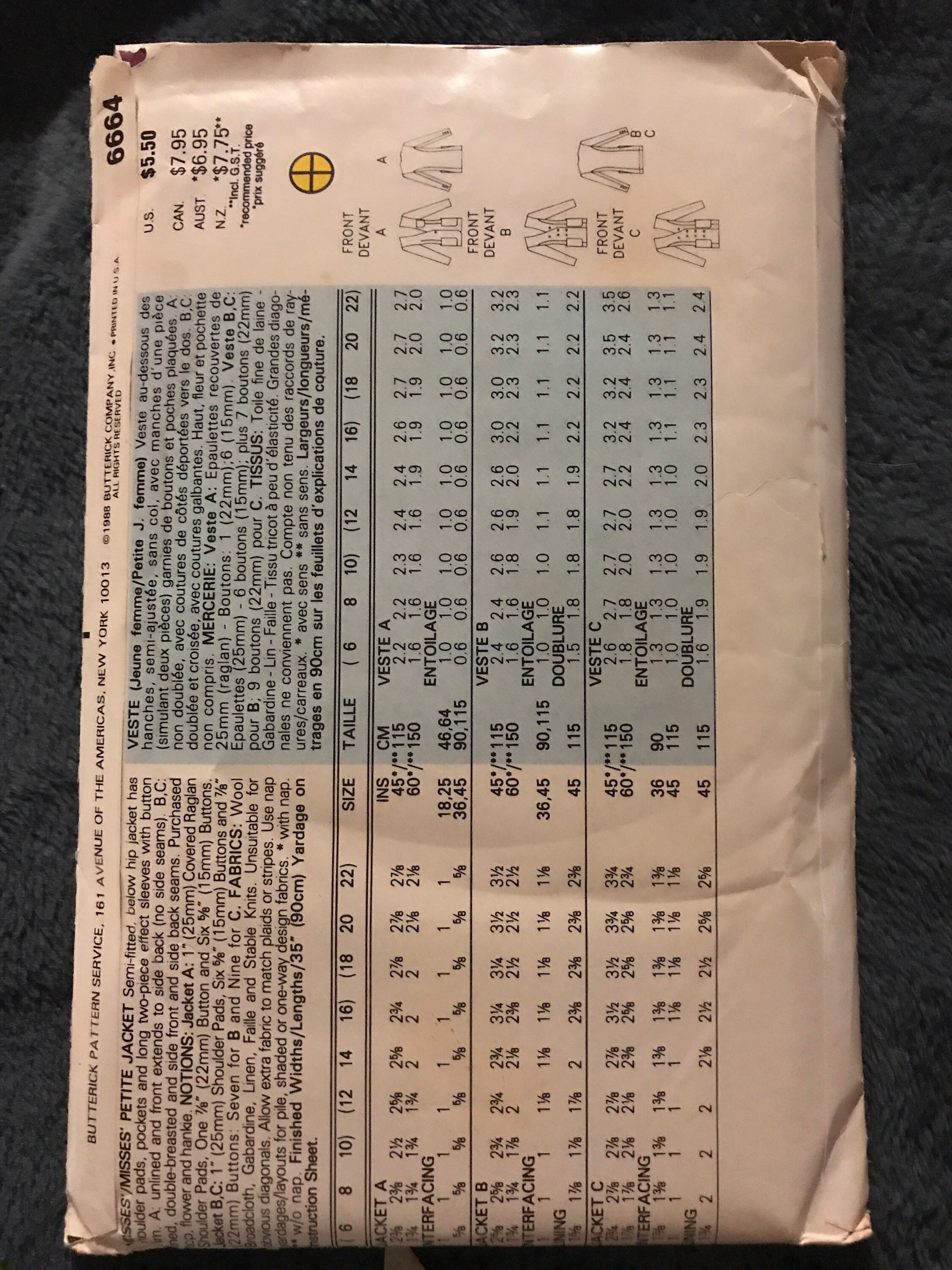 Butterick 6664 Jacket Pattern | Etsy