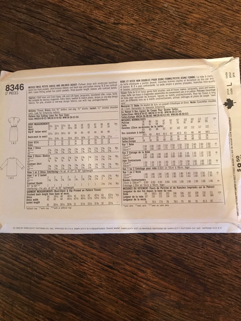 Simplicity 8346 Damon Dress Inc. Pattern Dress and Jacket Uncut - Etsy