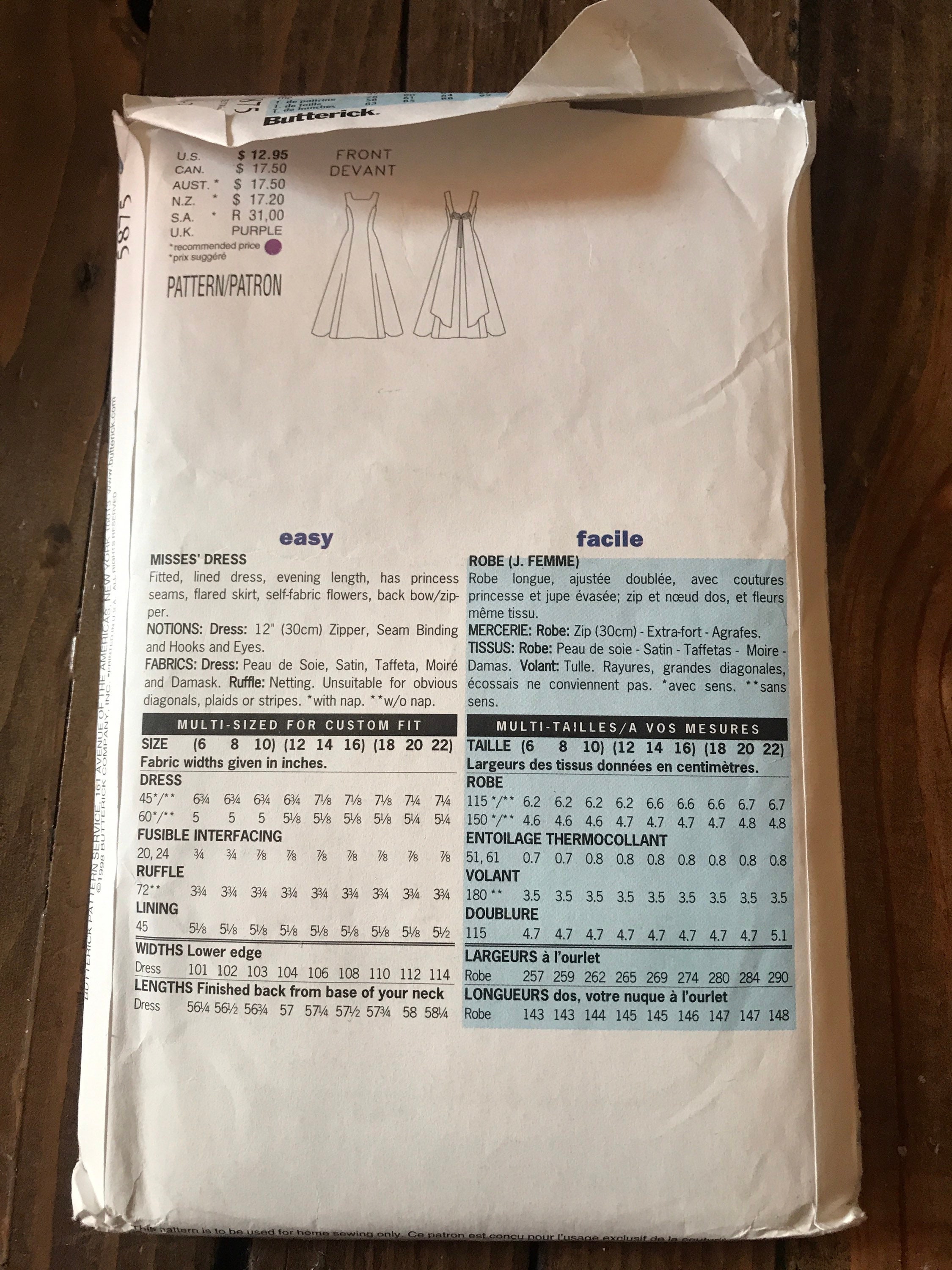 Butterick 5875 Bridesmaids/wedding Dress Pattern - Etsy