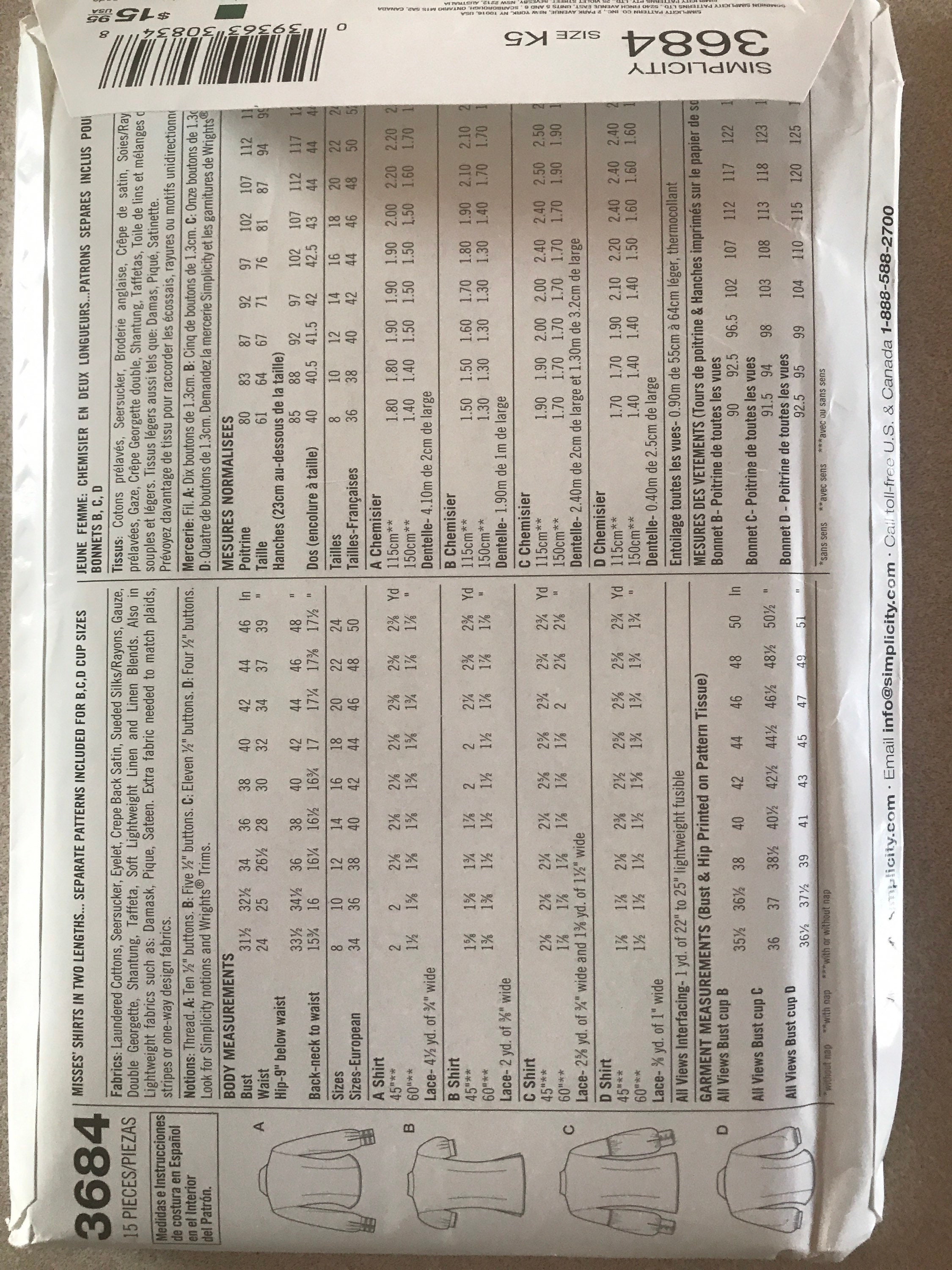 Simplicity 3684 Blouse Pattern - Etsy