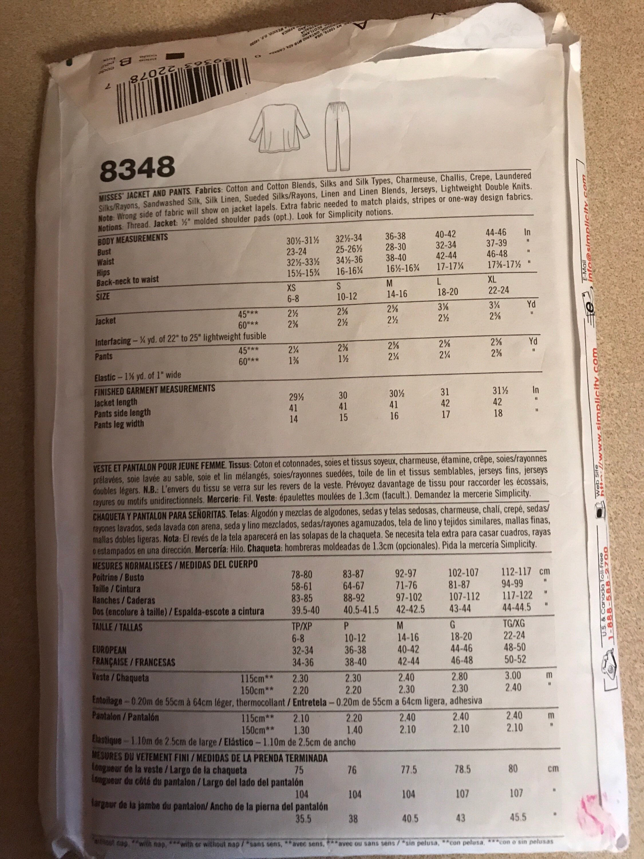 Simplicity 8348 Jacket and Pants Pattern - Etsy