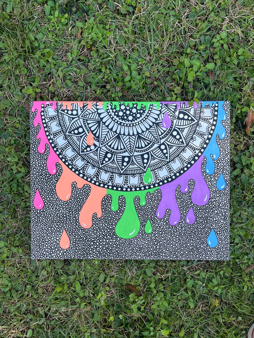 Colorful Mandala Drip Acrylic Painting - Etsy