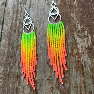 Sacred Geometry Neon Handwoven One of a Kind Long Festival Earrings - Etsy