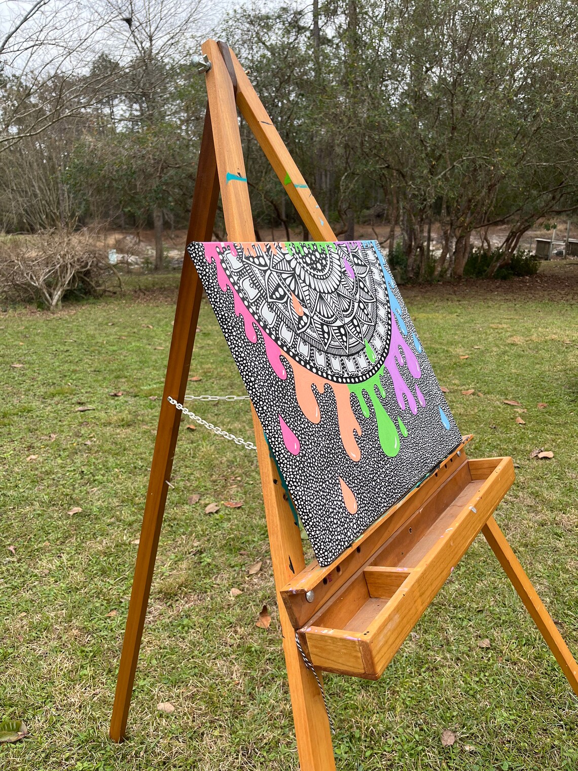 Colorful Mandala Drip Acrylic Painting - Etsy
