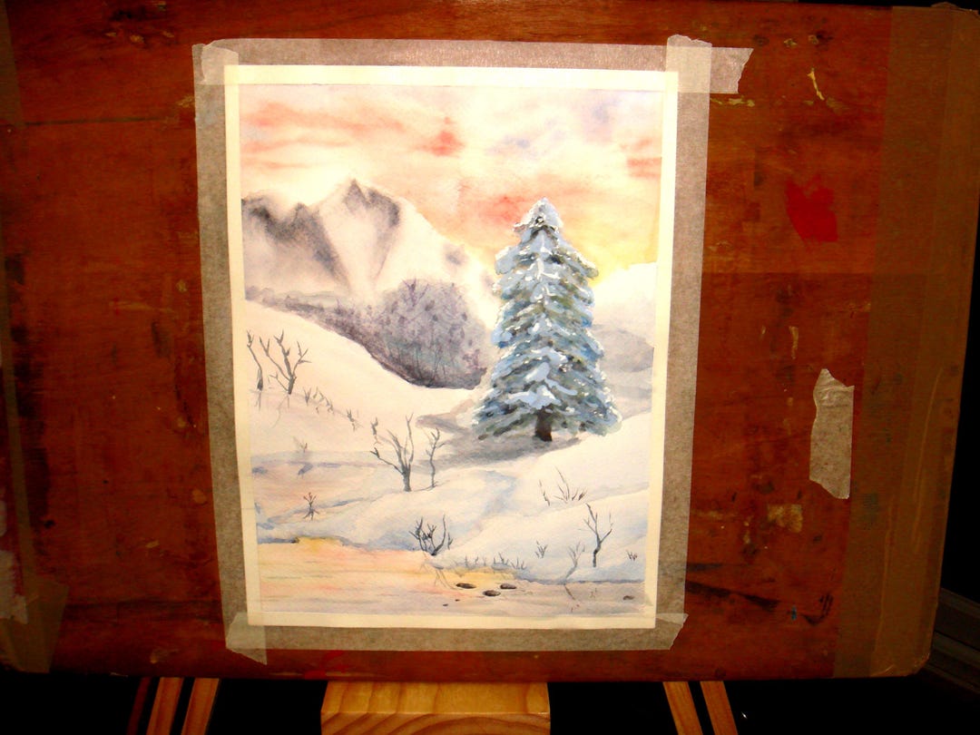 Original Signed Art Work & Certificate Water Colour OOAK Snow Tree ...