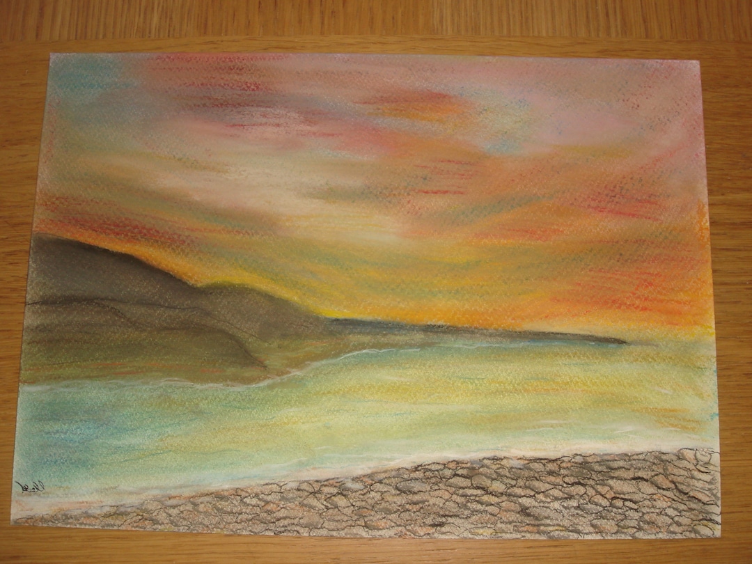 Original Art Work Chalk Pastel Painting Drawing Coastal Sunset - Etsy