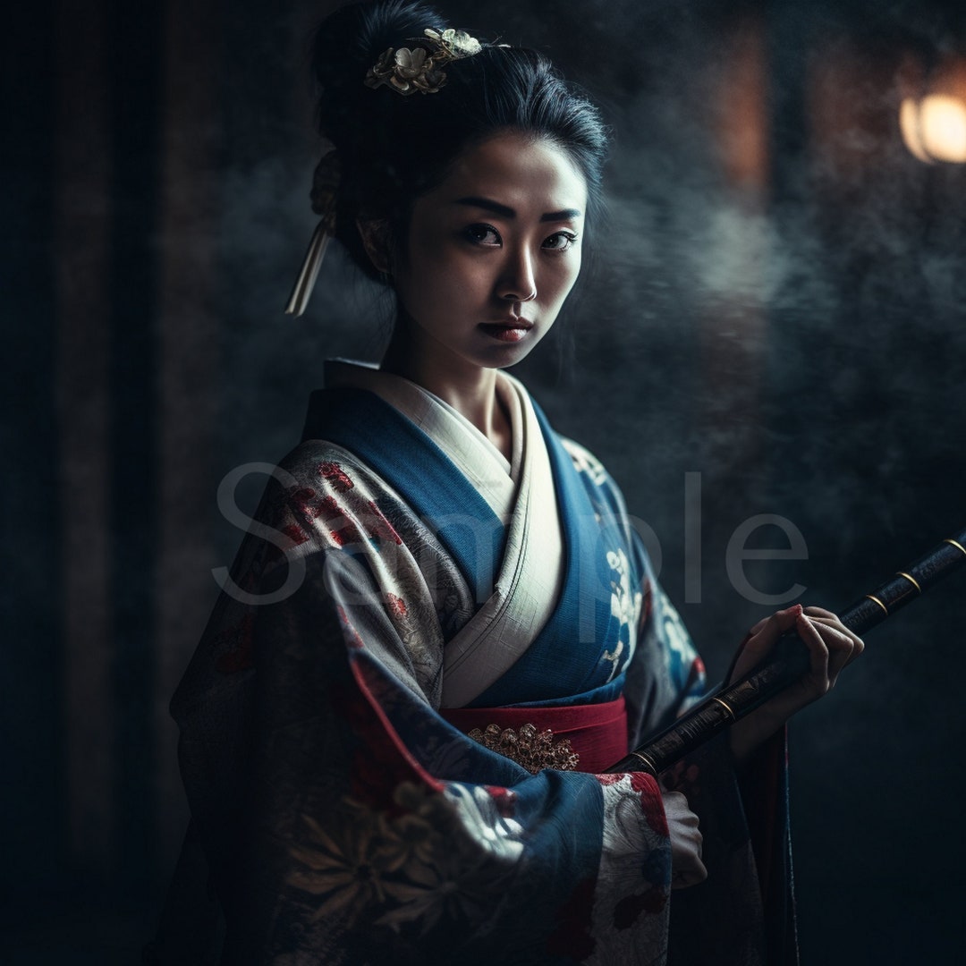 Japanese Geisha Holding a Samurai Sword V3 - Etsy