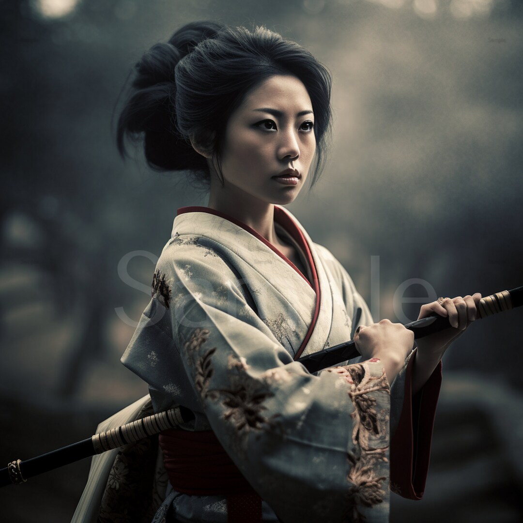 Japanese Geisha Holding a Samurai Sword V5 - Etsy
