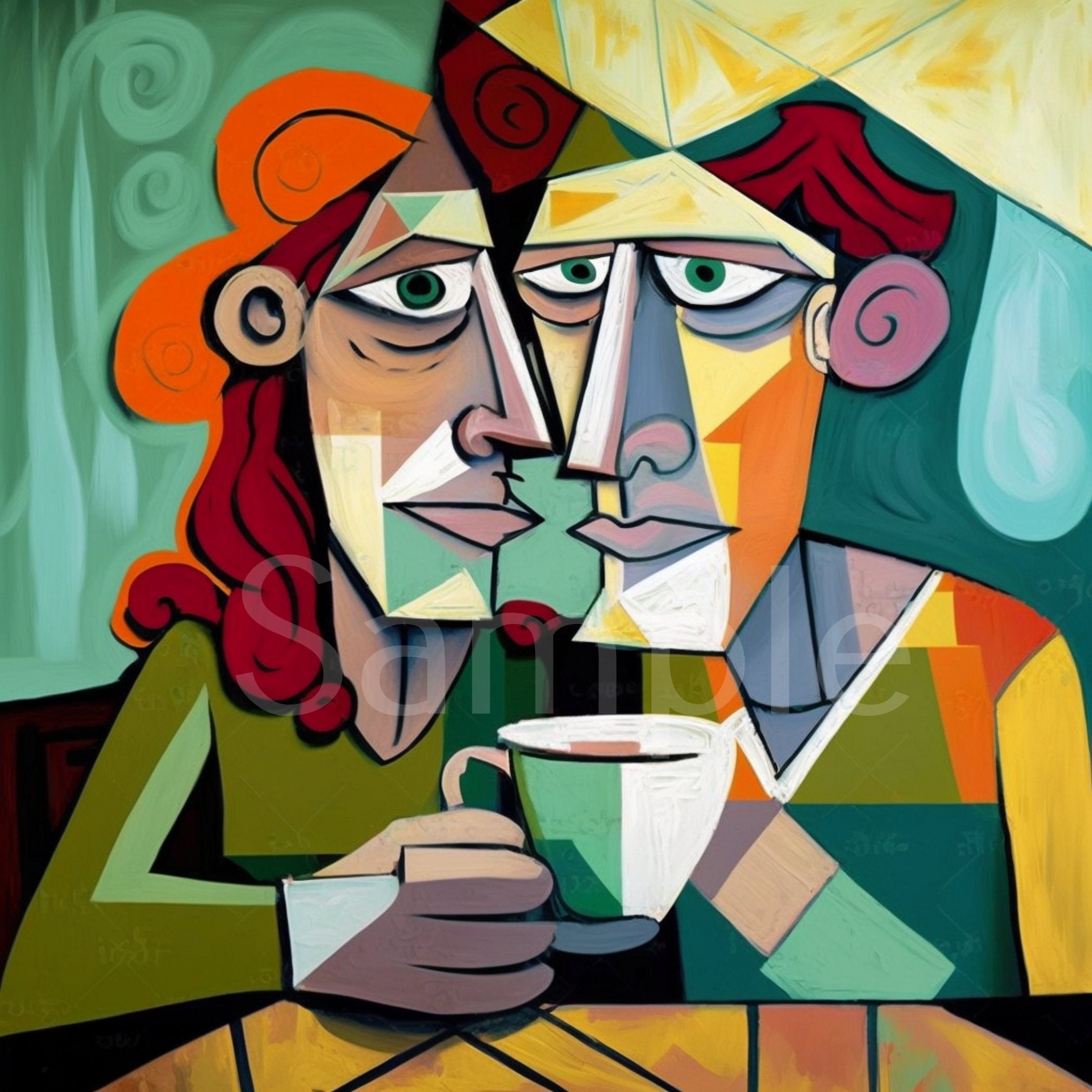 Pablo Picasso Inspired Couple Having Coffee Part 5 Rendition - Etsy