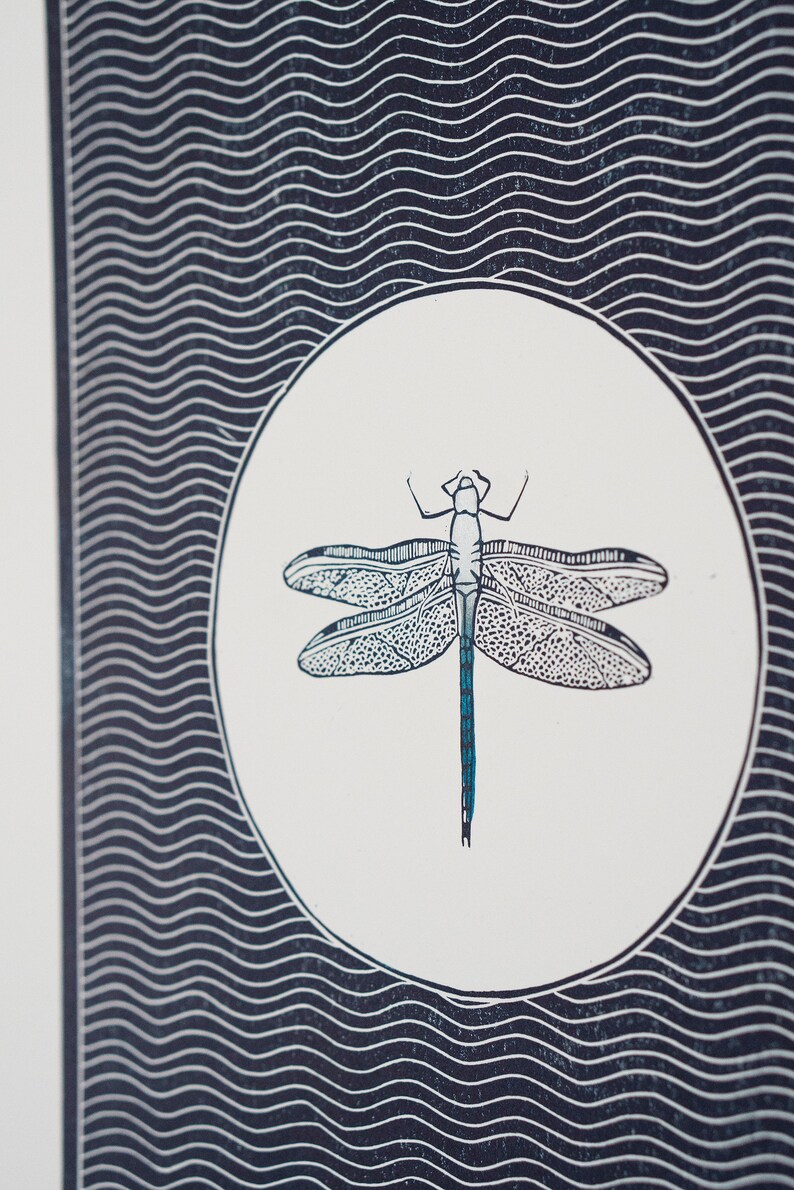 Dragonfly Linocut Print A3 Print Detail an Original | Etsy