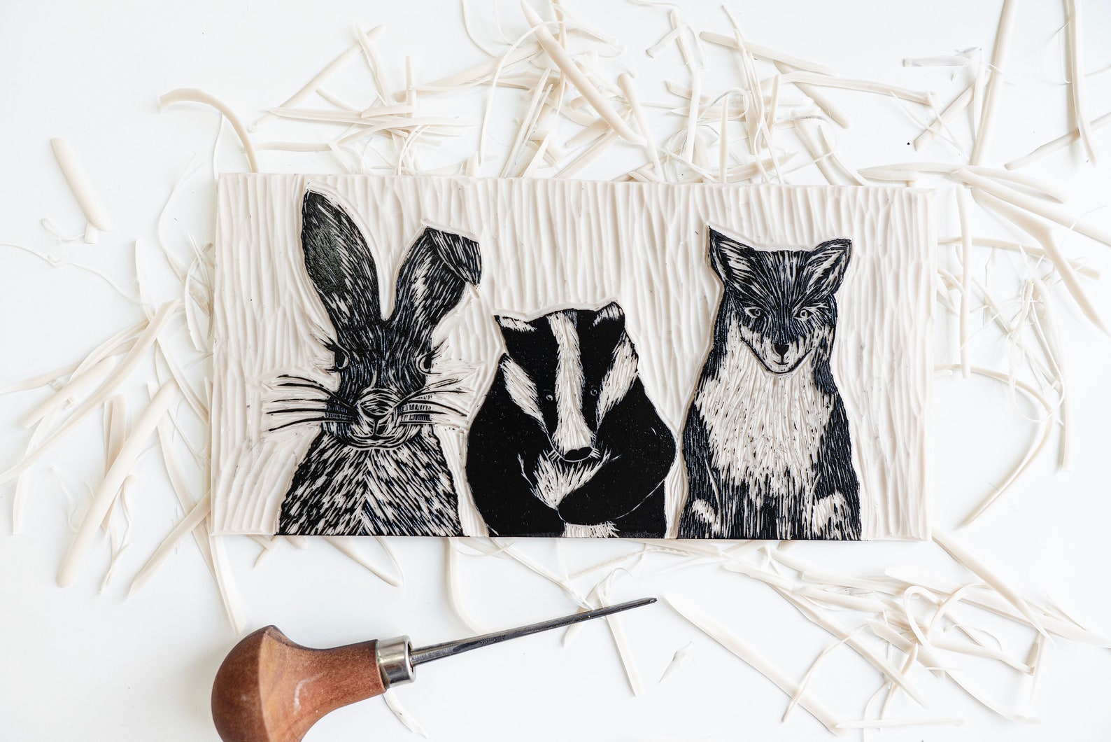 Wildlife Linocut Print | Fox, Badger, Rabbit | Handmade Limited Lino ...